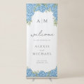 Elegant Blue Hydrangea Floral Wedding Welcome Retractable Banner | Zazzle