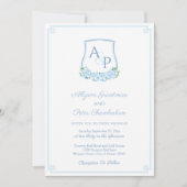 Elegant Blue Hydrangea Monogram Crest Wedding Invitation | Zazzle