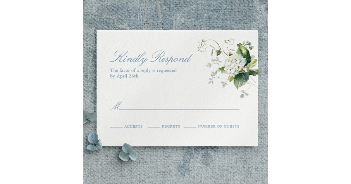 Elegant Blue Hydrangea Monogram Response Card | Zazzle