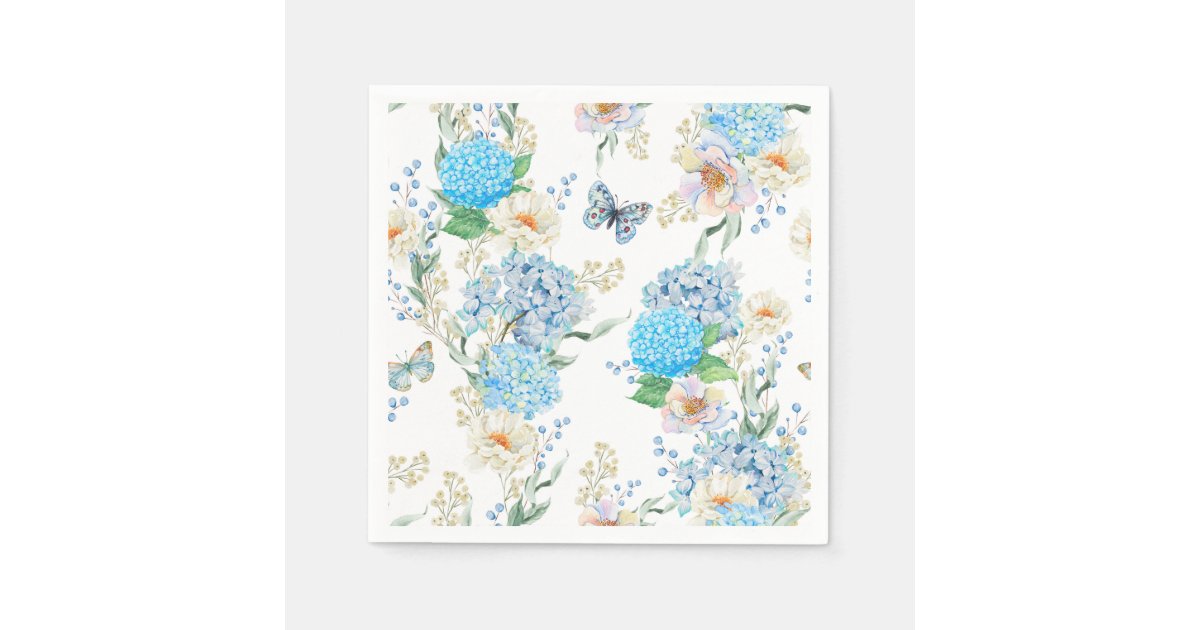 Elegant Blue Hydrangea Napkins | Zazzle