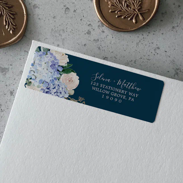Elegant Blue Hydrangea Navy Return Address Label | Zazzle