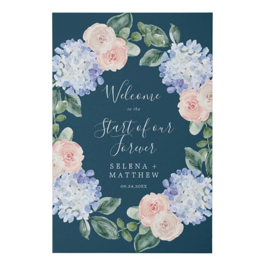 Elegant Blue Hydrangea | Navy Welcome Forever Faux Canvas Print ...