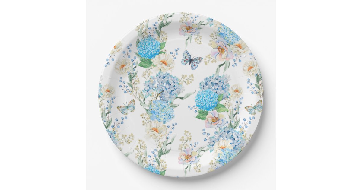 Elegant Blue Hydrangea Paper Plates | Zazzle
