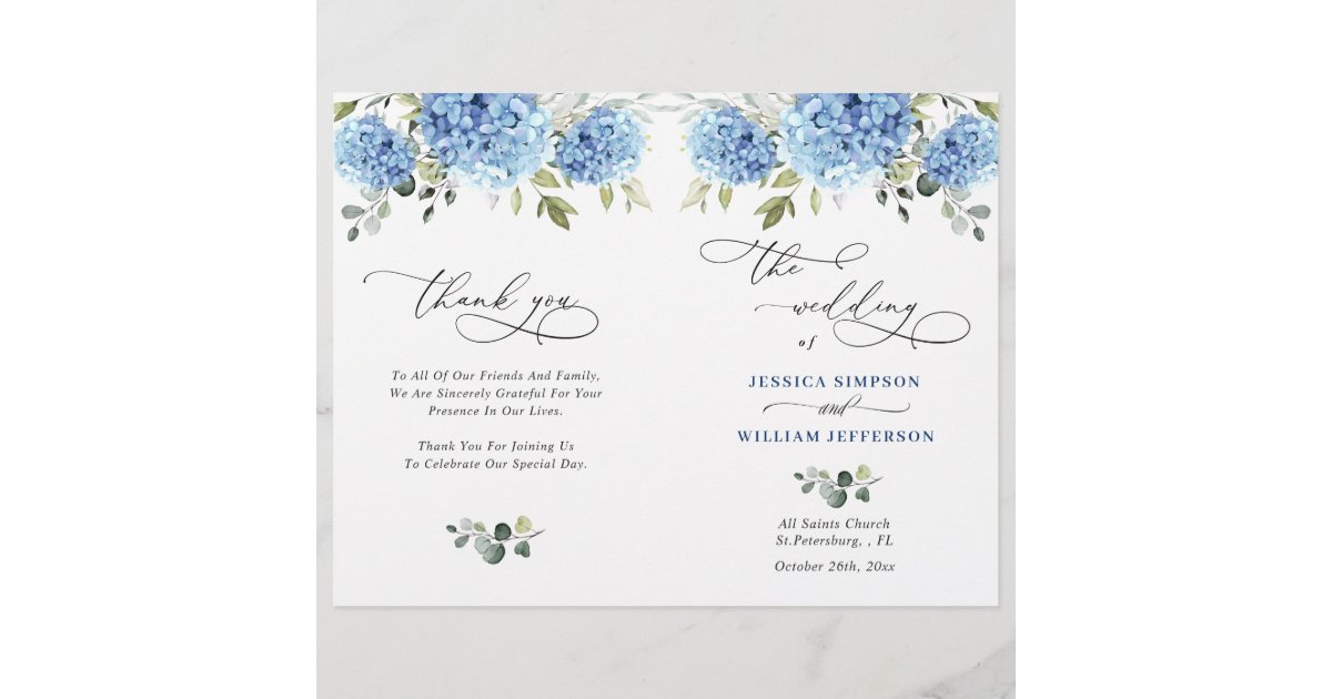 Elegant Blue Hydrangea Wedding Ceremony Program | Zazzle
