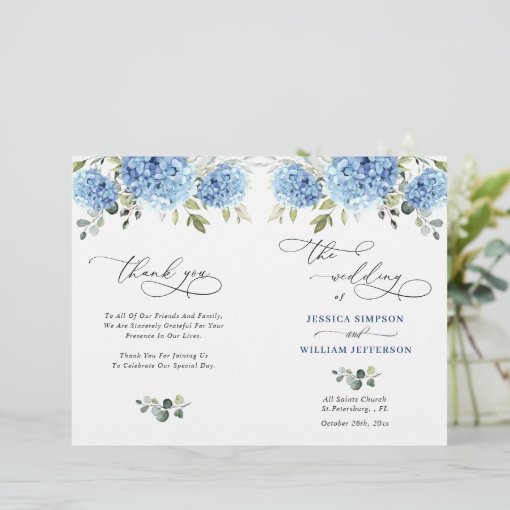 Elegant Blue Hydrangea Wedding Ceremony Program | Zazzle