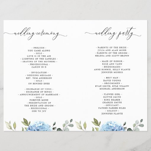 Elegant Blue Hydrangea Wedding Ceremony Program | Zazzle