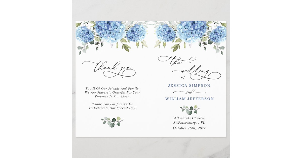 Elegant Blue Hydrangea Wedding Ceremony Program | Zazzle