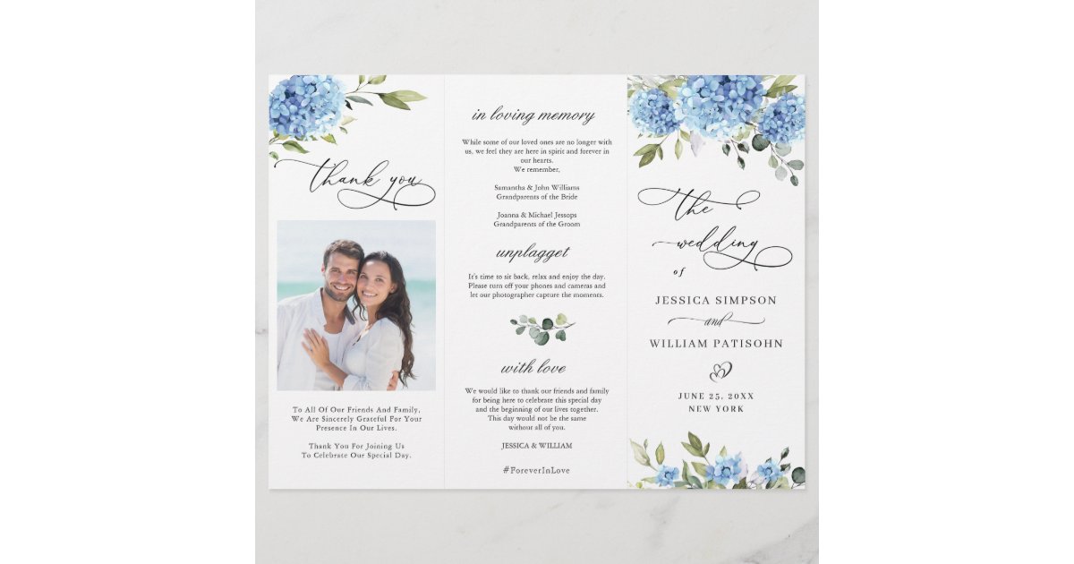 Elegant Blue Hydrangea Wedding Ceremony Program | Zazzle