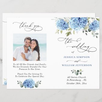 Elegant Blue Hydrangea Wedding Ceremony Program | Zazzle
