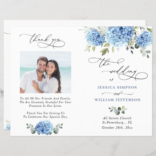 Elegant Blue Hydrangea Wedding Ceremony Program | Zazzle