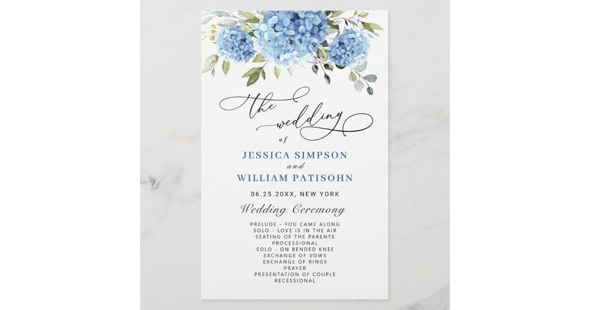 Elegant Blue Hydrangea Wedding Ceremony Program | Zazzle