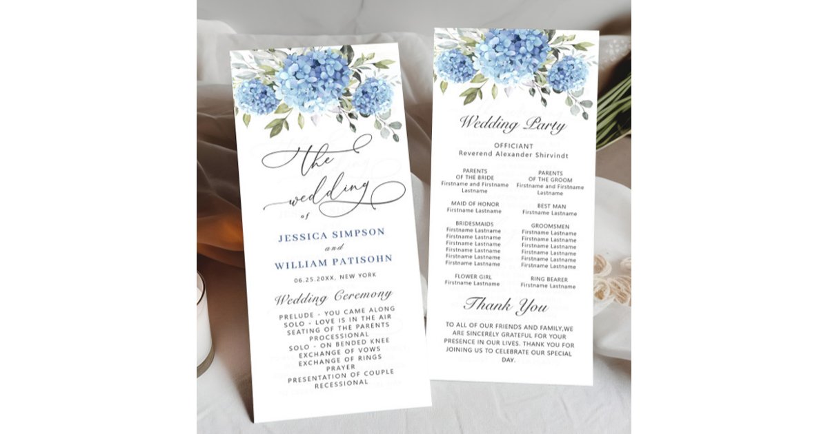 Elegant Blue Hydrangea Wedding Ceremony Program | Zazzle