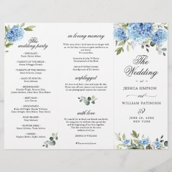 Elegant Blue Hydrangea Wedding Ceremony Program | Zazzle