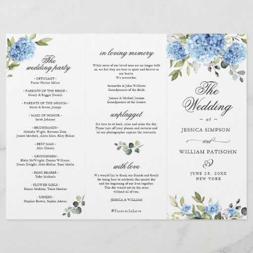 Elegant Blue Hydrangea Wedding Ceremony Program | Zazzle