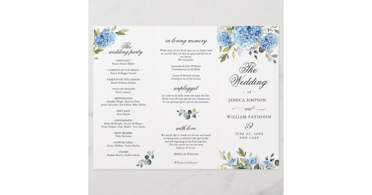 Elegant Blue Hydrangea Wedding Ceremony Program | Zazzle