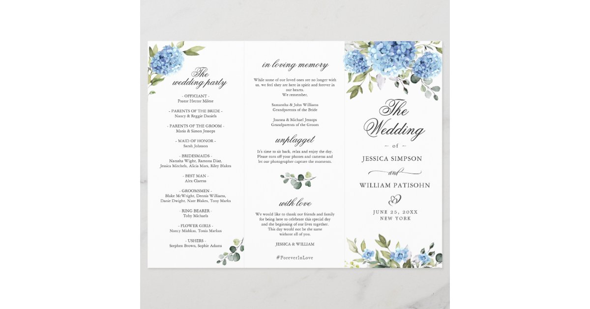 Elegant Blue Hydrangea Wedding Ceremony Program | Zazzle