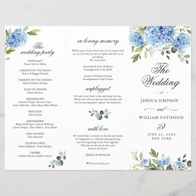 Elegant Blue Hydrangea Wedding Ceremony Program | Zazzle