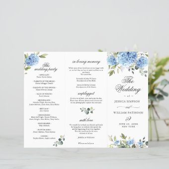 Elegant Blue Hydrangea Wedding Ceremony Program | Zazzle