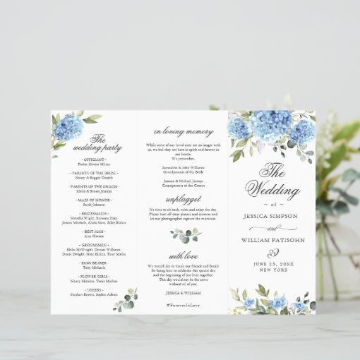 Elegant Blue Hydrangea Wedding Ceremony Program | Zazzle