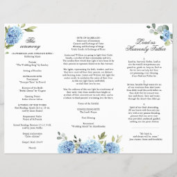 Elegant Blue Hydrangea Wedding Ceremony Program | Zazzle
