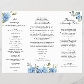 Elegant Blue Hydrangea Wedding Ceremony Program | Zazzle