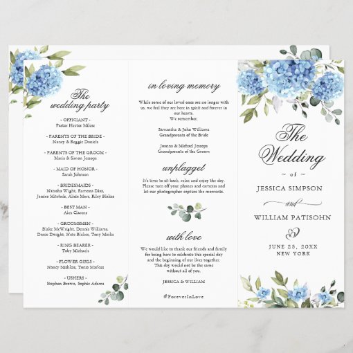 Elegant Blue Hydrangea Wedding Ceremony Program | Zazzle