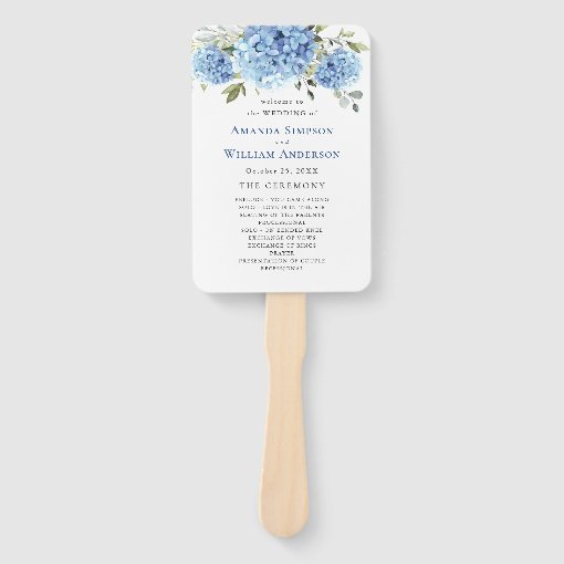 Elegant Blue Hydrangea Wedding Ceremony Program Hand Fan | Zazzle