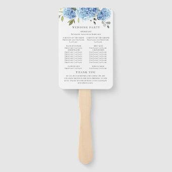 Elegant Blue Hydrangea Wedding Ceremony Program Hand Fan | Zazzle
