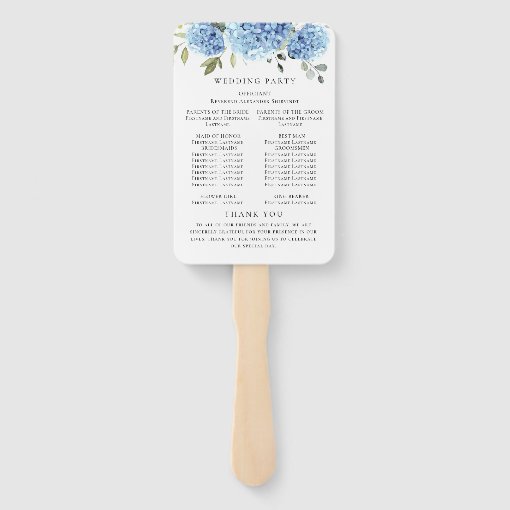 Elegant Blue Hydrangea Wedding Ceremony Program Hand Fan | Zazzle