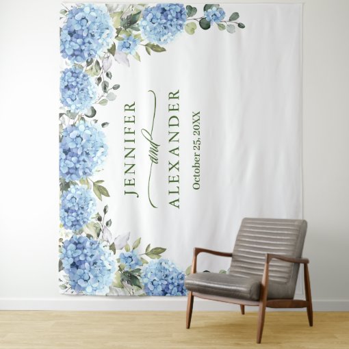 Elegant Blue Hydrangea Wedding Photo Backdrop | Zazzle