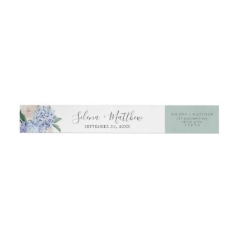 Elegant Blue Hydrangea Wedding Wrap Around Label | Zazzle