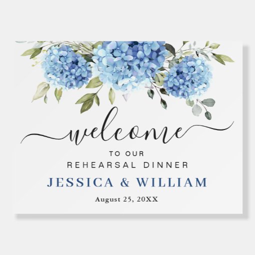 Elegant Blue Hydrangea Welcome REHEARSAL DINNER Foam Board | Zazzle
