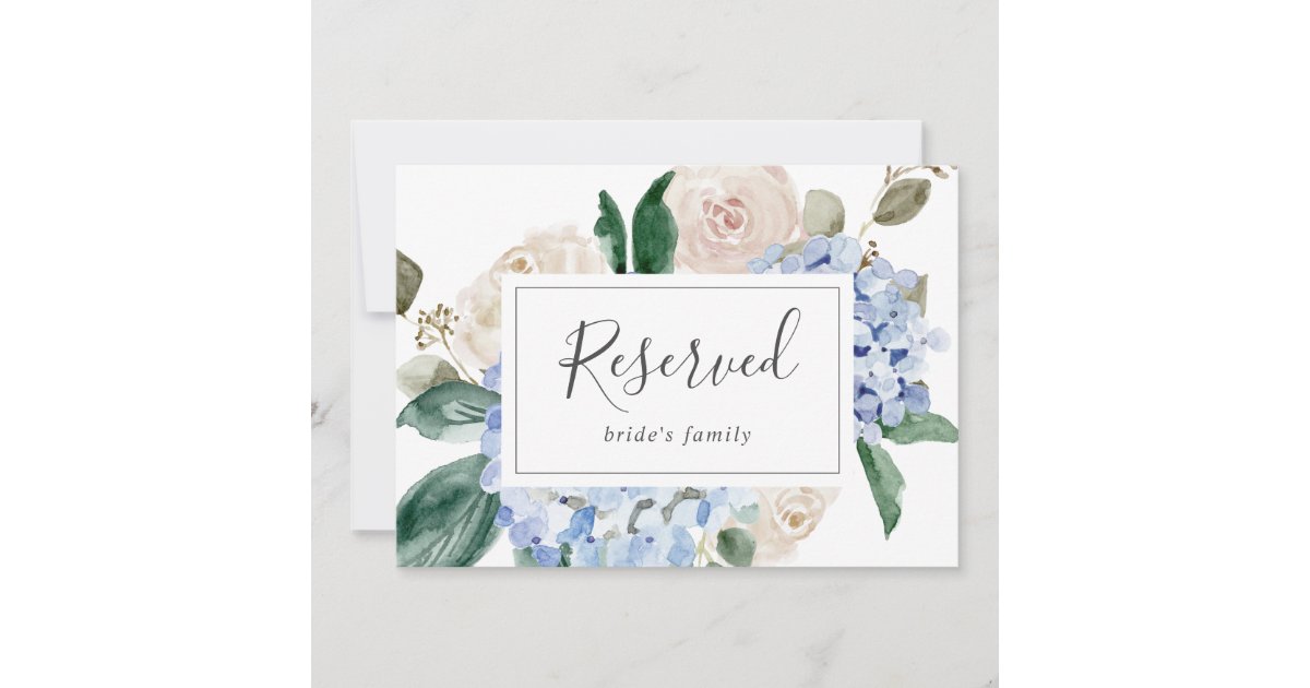 Elegant Blue Hydrangea | White Reserved Sign | Zazzle