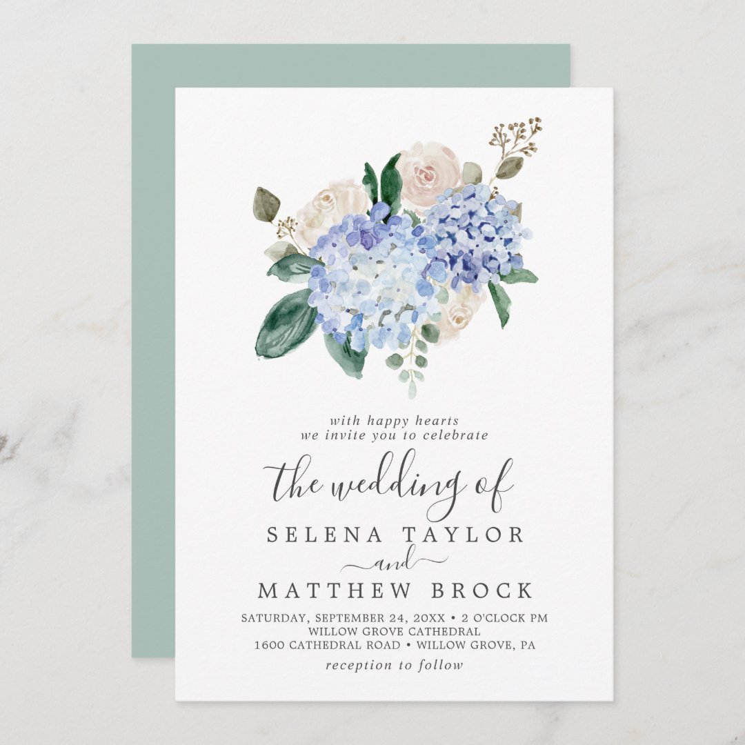Elegant Blue Hydrangea | White The Wedding Of Invitation | Zazzle
