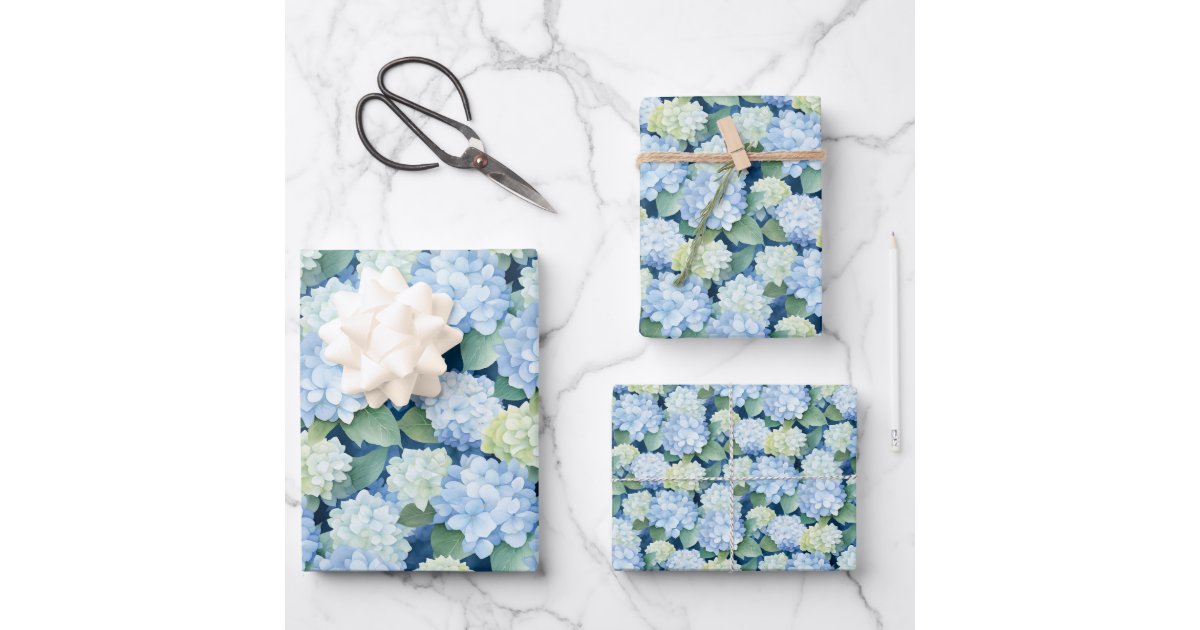 Elegant Blue Hydrangea Wrapping Paper Sheets | Zazzle