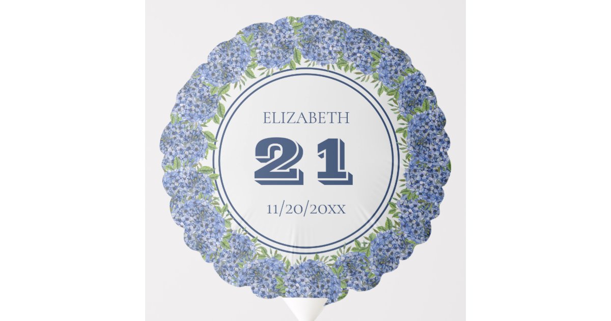 Elegant Blue Hydrangeas 21st Birthday Party Balloon | Zazzle