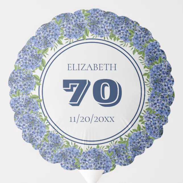 Elegant Blue Hydrangeas 70th Birthday Party Balloon | Zazzle