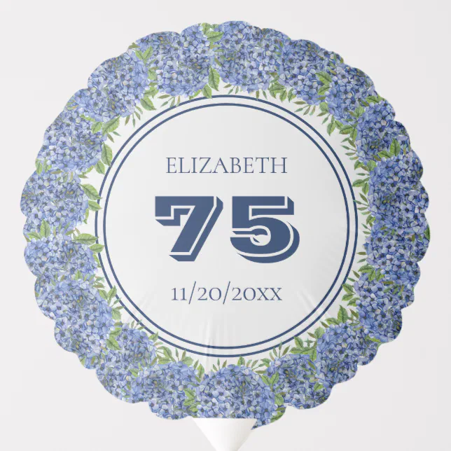 Elegant Blue Hydrangeas 75th Birthday Party Balloon | Zazzle