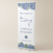 Elegant Blue Hydrangeas Wedding Welcome Retractable Banner | Zazzle