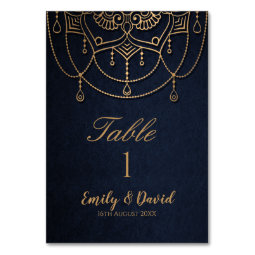 Elegant Blue Indian Traditional Design Wedding Table Number | Zazzle