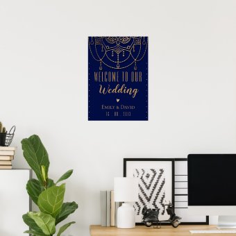 Elegant Blue Indian Traditional Design Welcome Poster | Zazzle