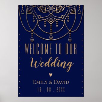 Elegant Blue Indian Traditional Design Welcome Poster | Zazzle