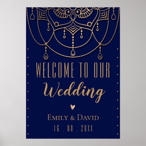 Elegant Blue Indian Traditional Design Welcome Poster | Zazzle