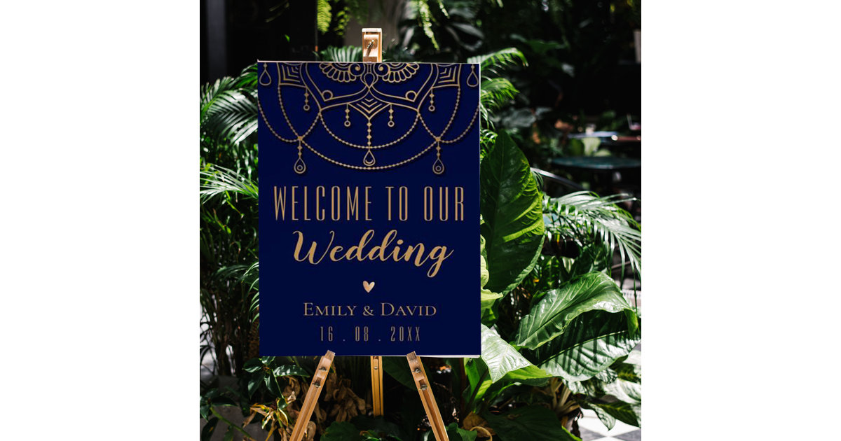 Elegant Blue Indian Traditional Design Welcome Poster | Zazzle