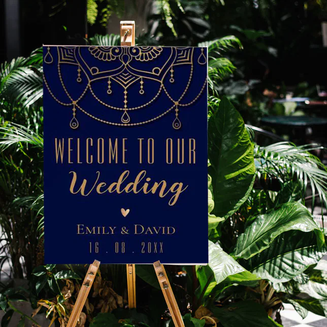 Elegant Blue Indian Traditional Design Welcome Poster | Zazzle