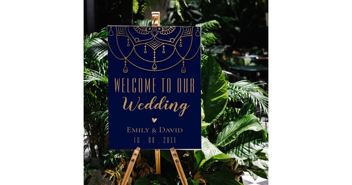 Elegant Blue Indian Traditional Design Welcome Poster | Zazzle