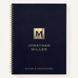 Elegant Blue Leather Gold Initial Notebook | Zazzle