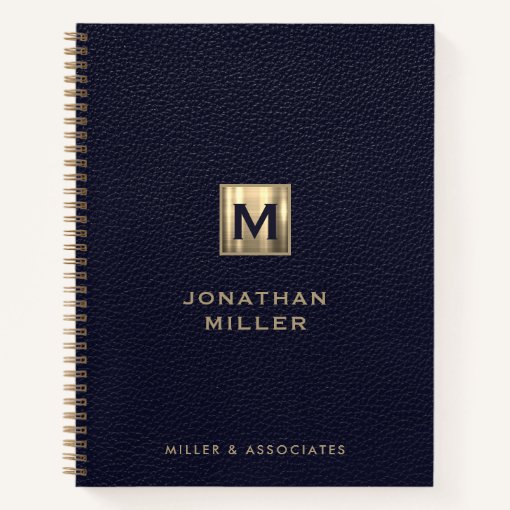 Elegant Blue Leather Gold Initial Notebook | Zazzle