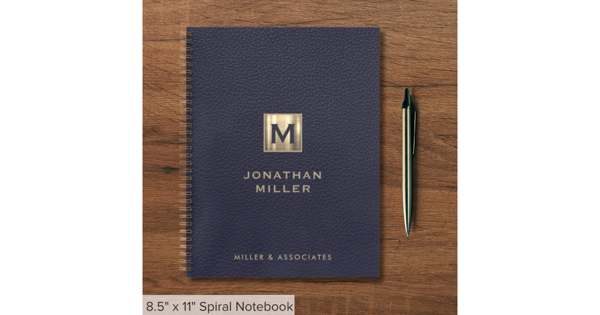 Elegant Blue Leather Gold Initial Notebook | Zazzle