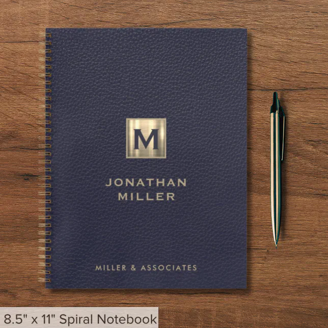Elegant Blue Leather Gold Initial Notebook | Zazzle